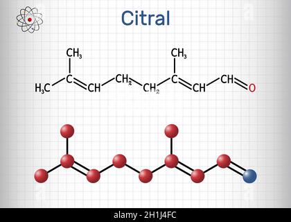 Citral, lemonal, geranial molecule. A volatile oil component, used to ...
