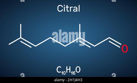 Citral, lemonal, geranial molecule. A volatile oil component, used to ...