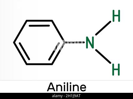 Aniline. Molecular model of the aromatic amine aniline (C6.H5.N.H2 ...