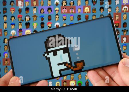 CryptoPunk #7804 NFT pixel art seen on smarphone and part of 10000 ...