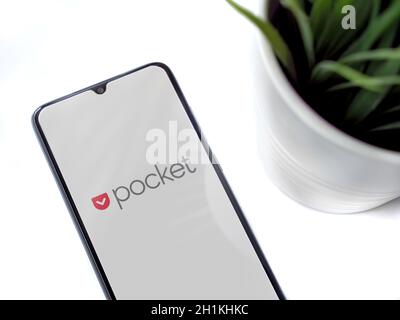 Lod, Israel - July 8, 2020: Pocket app launch screen with logo on the ...