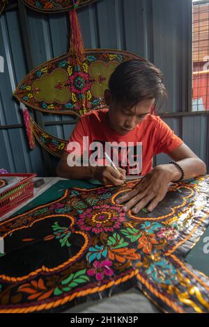 Malaysian traditional Wau or Moon kite hanging as decoration Stock ...
