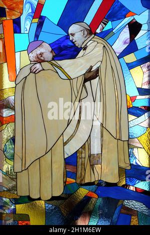 Pope Francis, stained glass window in St Paul's Cathedral in Tirana ...