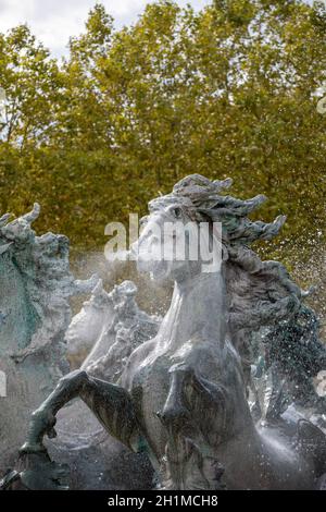 Bordeaux, France - September 9, 2018: Esplanade des Quinconces, fontain ...