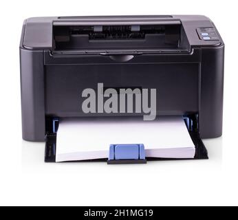 Home laser printer on desk against green background Stock Photo - Alamy