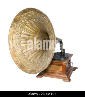 Ancient record player-is isolated on the white Stock Photo - Alamy