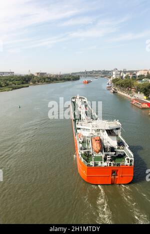 Multi-colored ships pass under the drawbridge in Rostov-on-Don Stock ...