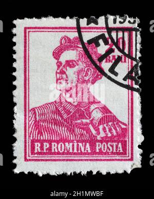 ROMANIA - CIRCA 1955: stamp printed by Romania, shows Three workers ...