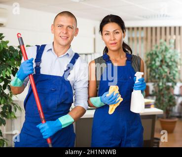 Professional housekeeper services company team working at customer ...