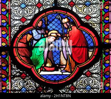 Stained glass window (of Bishop Remigius, appointed bishop by king ...