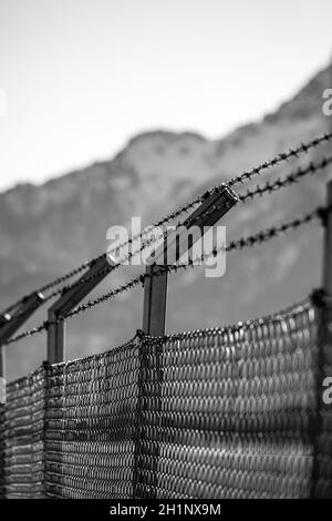 Military fence, demarcate the border, closeup, blurry background Stock ...