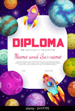 Space diploma certificate with rockets and planets for school and ...