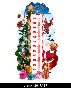 Christmas kids height chart, Santa and elf with gifts growth measure ...