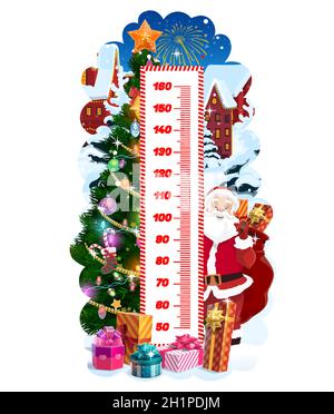Christmas kids height chart, Santa and elf with gifts growth measure ...
