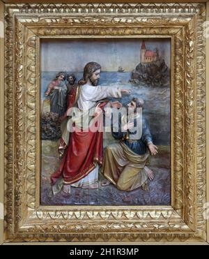 Jesus reinstates Peter to leadership of the church, altarpiece on altar ...