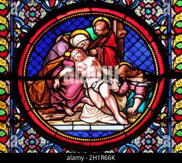 Lamentation of Christ, stained glass window in the Basilica of Saint ...