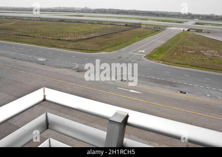 Aerial view of taxiway and runway 25L renovation in Los Angeles LAX ...