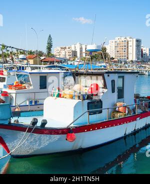 Fishing boats in harbor. Larnaca marina. Cyprus Stock Photo - Alamy
