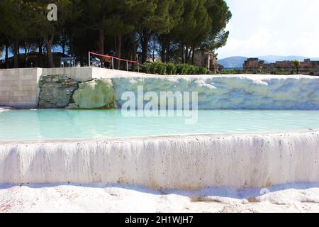 White travertines, calcite cliff of Pamukkale in Turkey Stock Photo - Alamy