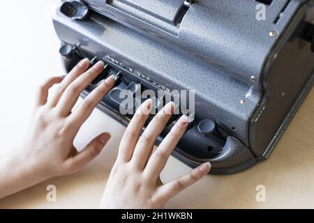 Moscow, Russia - June 5, 2021: Perkins Brailler, manual braille ...