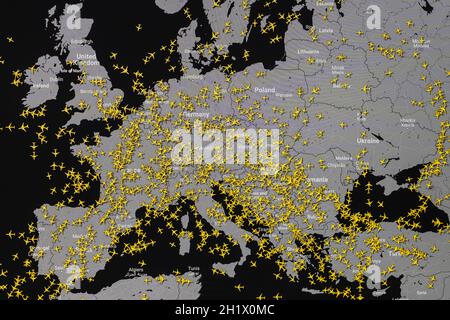 map of air traffic over the skies of Europe Stock Photo - Alamy
