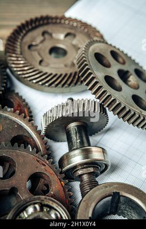 Car parts on graph paper for car engineering Stock Photo - Alamy