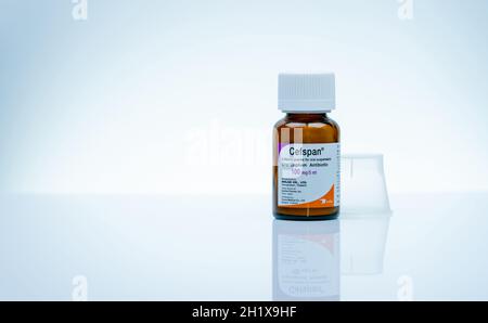 CHONBURI, THAILAND-SEPTEMBER 5, 2021 : Cefspan in amber glass bottle on ...