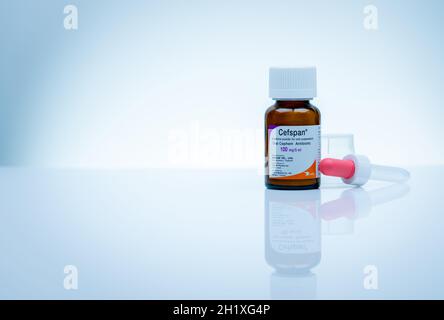 CHONBURI, THAILAND-SEPTEMBER 5, 2021 : Cefspan in amber glass bottle on ...