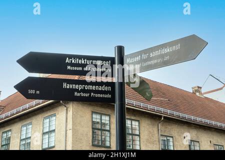 Oslo, Norway. September 2021. detail of tourist signs on a street in ...