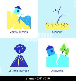 Desertification icon set in flat and line style. Drought symbol. Vector ...