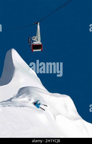 Saulire summit , French Alpes - skiers above Courchevel and Mirabel in ...