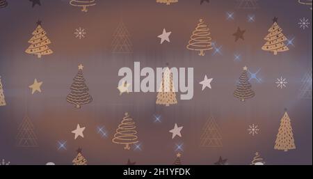 Image of stars and christmas tree pattern on dark background Stock ...