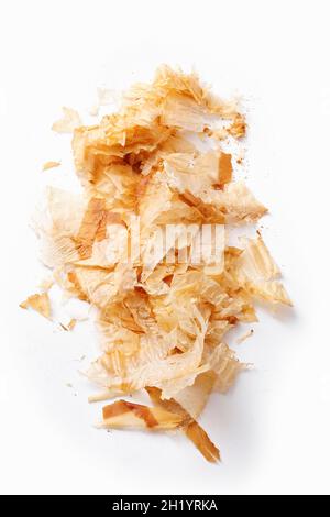 Dried bonito flakes with white background Stock Photo - Alamy