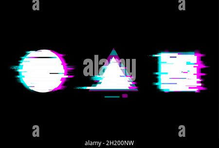 Distorted glitch style buttons vector illustration set. Play, pause ...