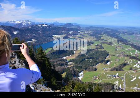 Blick vom Schober (1328 Meter) auf Fuschlsee, Salzburg, Europa - View ...