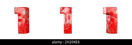 Number 1 (One) from Red scratched metallic numbers collection set ...