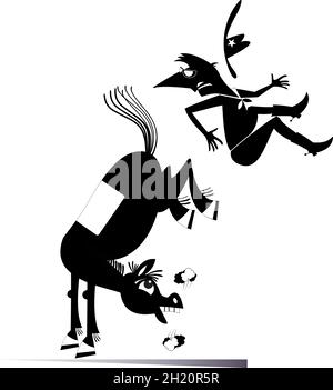 Cartoon rider falls from the horse illustration. Funny horse kicks a ...