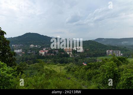 Beautiful view of Ponda City during monsoon season from Shankar Parvati ...