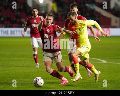 Bristol City's George Tanner (left) and Fulham's Emile Smith Rowe ...