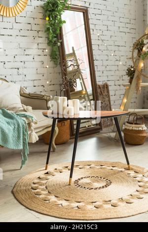 Beautiful Decorative Handmade candle with coffee beans on old sackcloth ...