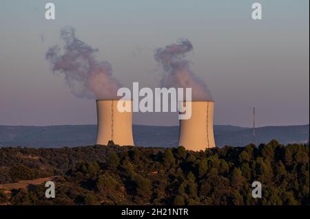 Trillo, Spain. 19th Oct, 2021. An almost full moon of October, known as ...
