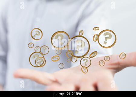 3D rendered question marks hovering over a person's hand Stock Photo ...
