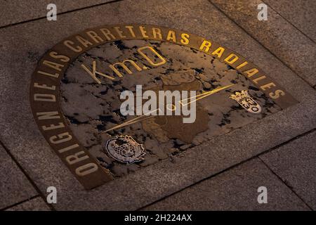 The Kilometer Zero Plaque in Puerta del Sol, Madrid, Spain. It marks ...