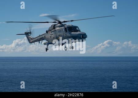 German Navy Super Lynx Mk88A military helicopters on board the frigate ...