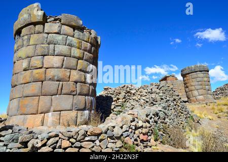 Stone tombs, Chullpas of Cutimbo, Lake Titicaca, Puno Province, Peru ...