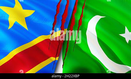 Pakistan and Congo flags with scar concept. Waving flag,3D rendering ...