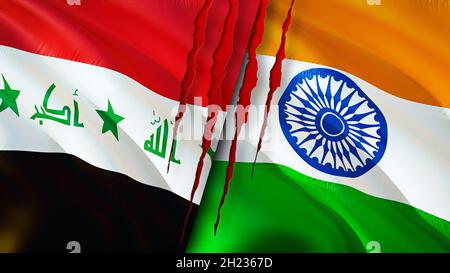 India and Iraq flags with scar concept. Waving flag,3D rendering. India ...