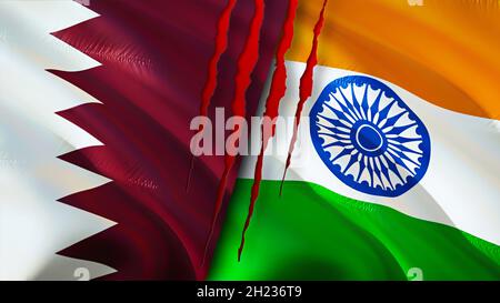Qatar and India flags. 3D Waving flag design. India Qatar flag, picture ...