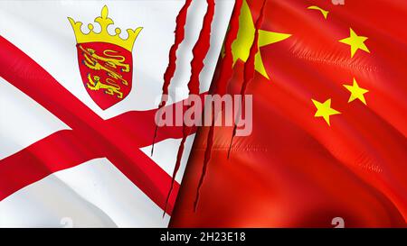 Jersey and China flags. 3D Waving flag design. China Jersey flag ...