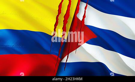 Cuba and Colombia flags. 3D Waving flag design. Cuba Colombia flag ...